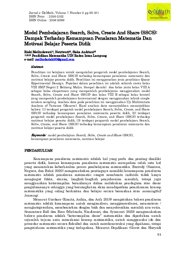 (PDF) Model Pembelajaran Search, Solve, Create And Share (SSCS): Dampak Terhadap Kemampuan ...