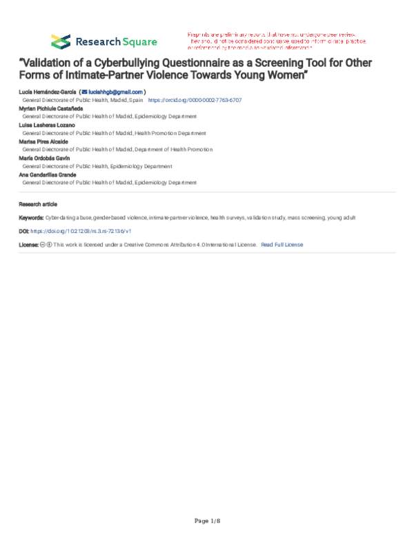 (PDF) “Validation of a Cyberbullying Questionnaire as a Screening Tool ...
