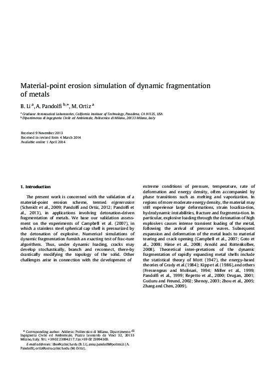 (PDF) Material-point erosion simulation of dynamic fragmentation of metals