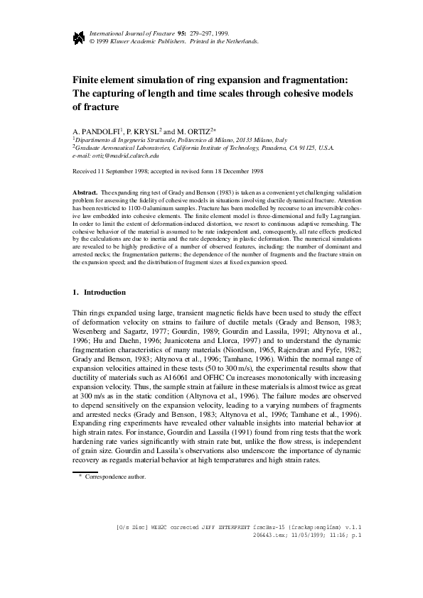 Pdf Finite Element Simulation Of Ring Expansion And Fragmentation The Capturing Of Length And