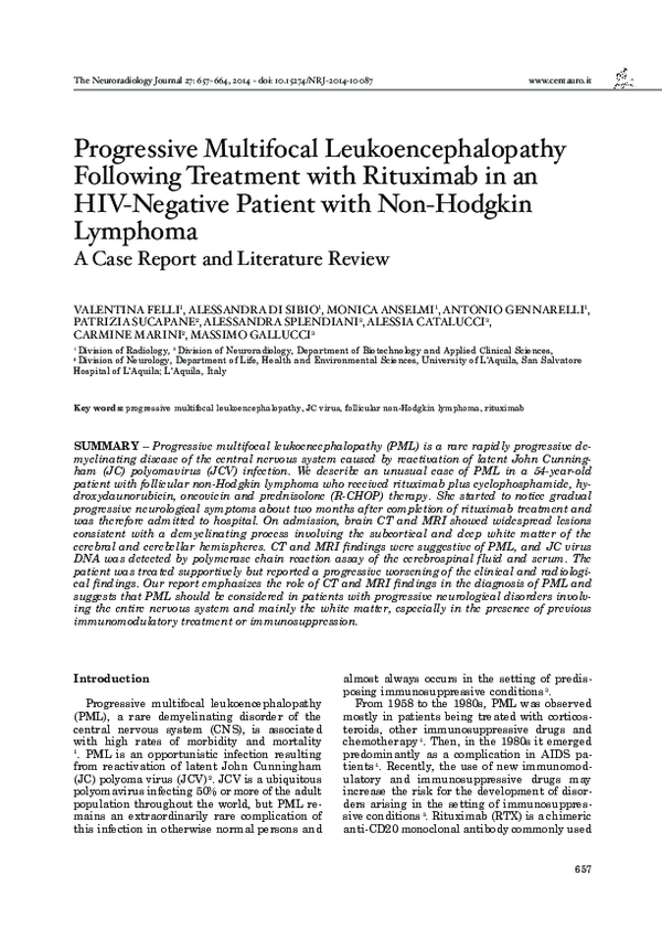 (PDF) Progressive Multifocal Leukoencephalopathy following Treatment ...