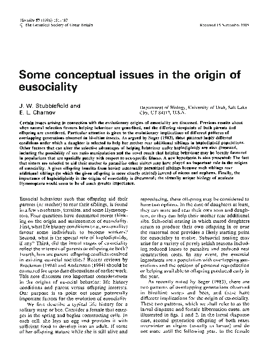 (PDF) Some conceptual issues in the origin of eusociality