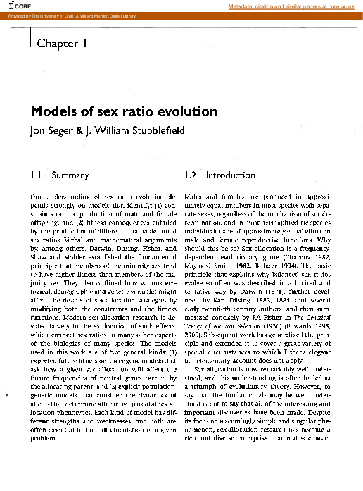 Pdf Models Of Sex Ratio Evolution