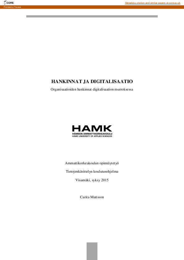 (PDF) Hankinnat ja digitalisaatio : Organisaatioiden hankinnat digitalisaation murroksessa
