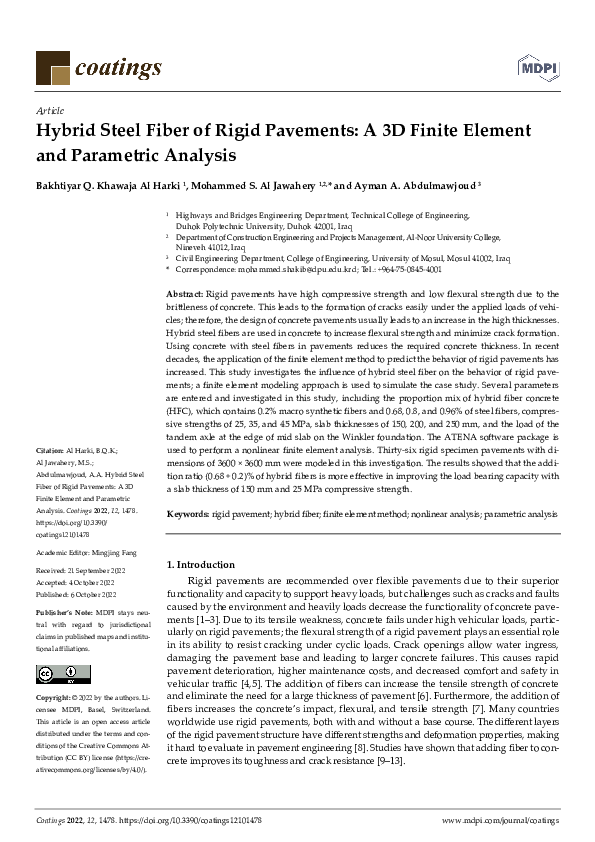 (PDF) Hybrid Steel Fiber of Rigid Pavements: A 3D Finite Element and Parametric Analysis