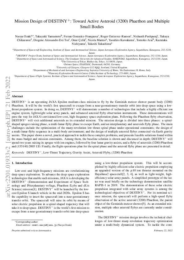 (PDF) Mission design of DESTINY+: Toward active asteroid (3200 ...