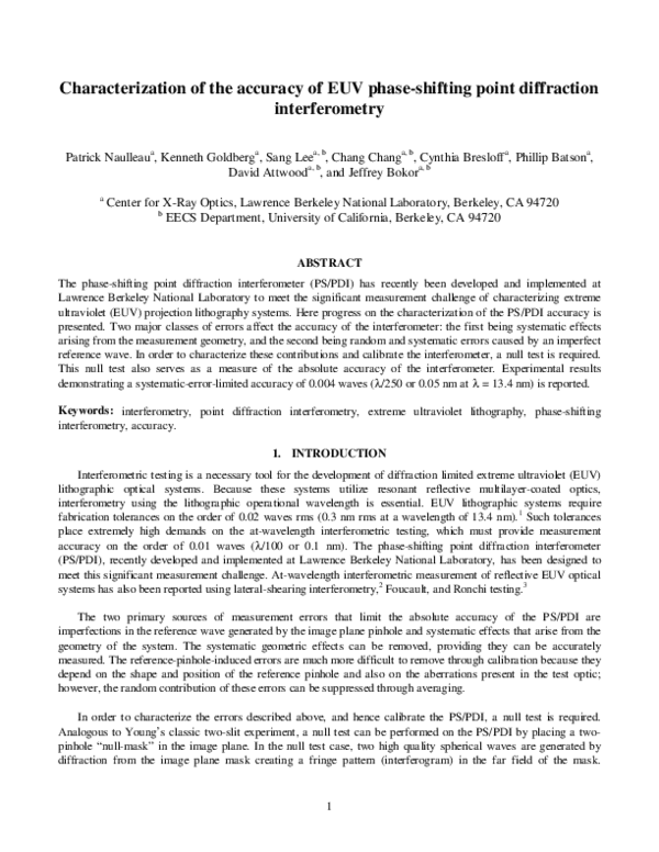 (PDF) Characterization of the accuracy of EUV phase-shifting point ...