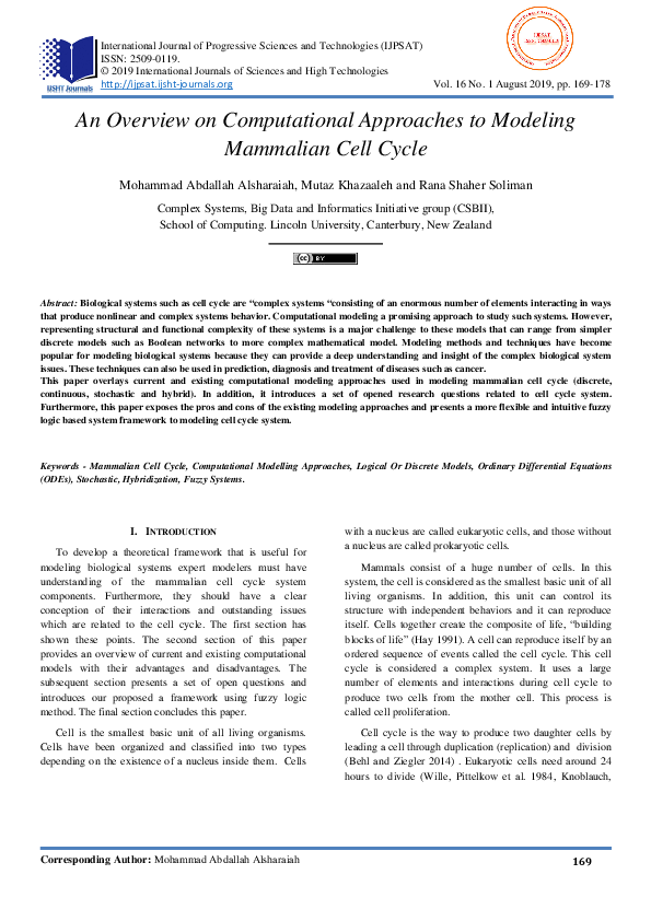 (PDF) An Overview on Computational Approaches to Modeling Mammalian Cell Cycle