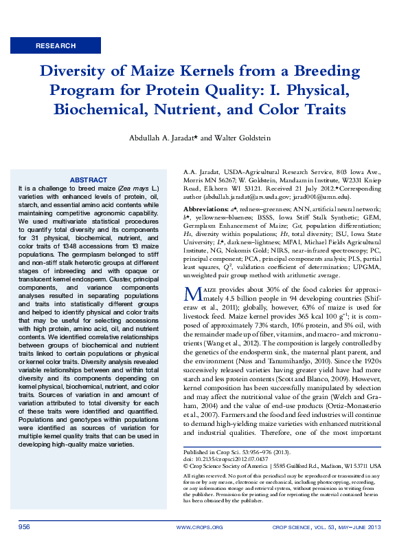 (PDF) Diversity of Maize Kernels from a Breeding Program for Protein ...