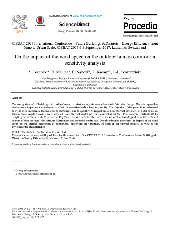 (PDF) On the impact of the wind speed on the outdoor human comfort: a ...