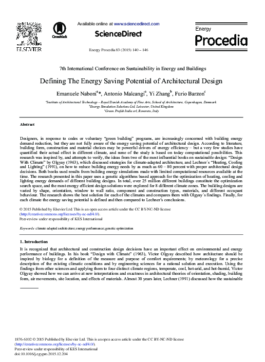 (PDF) Defining The Energy Saving Potential of Architectural Design