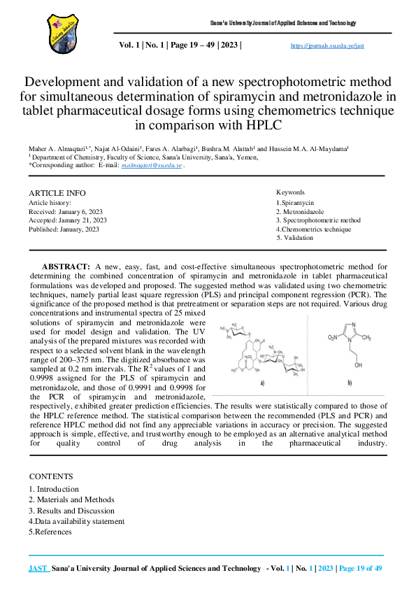 Pdf Development And Validation Of A New Spectrophotometric Method For Simultaneous