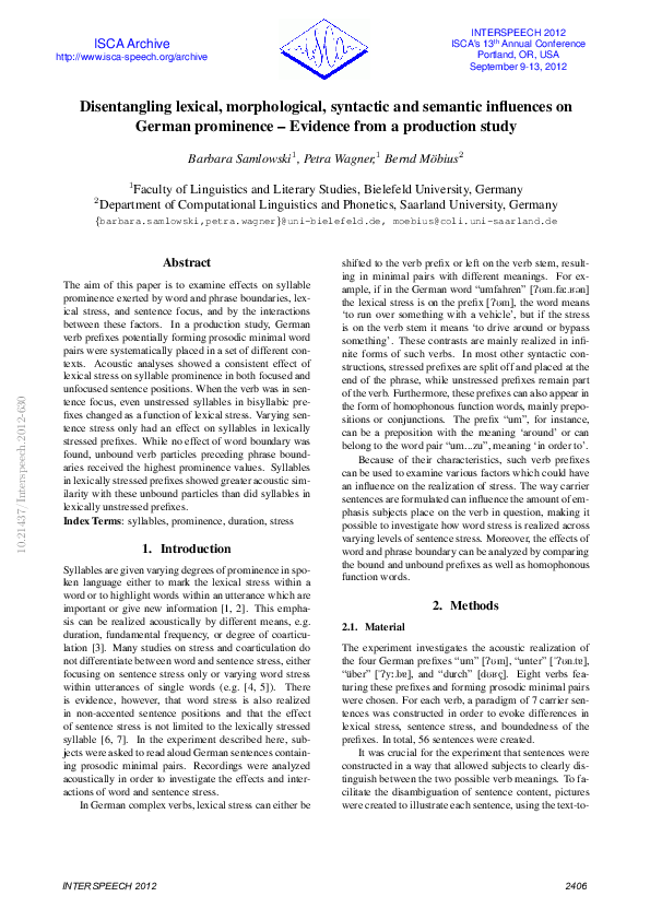 (PDF) Disentangling lexical, morphological, syntactic and semantic influences on German ...