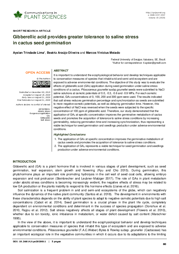 (PDF) Gibberellic Acid Enhances Cactus Seed Germination