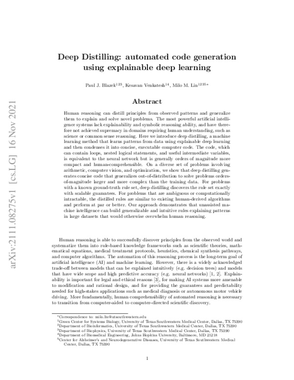 (PDF) Deep Distilling: automated code generation using explainable deep learning