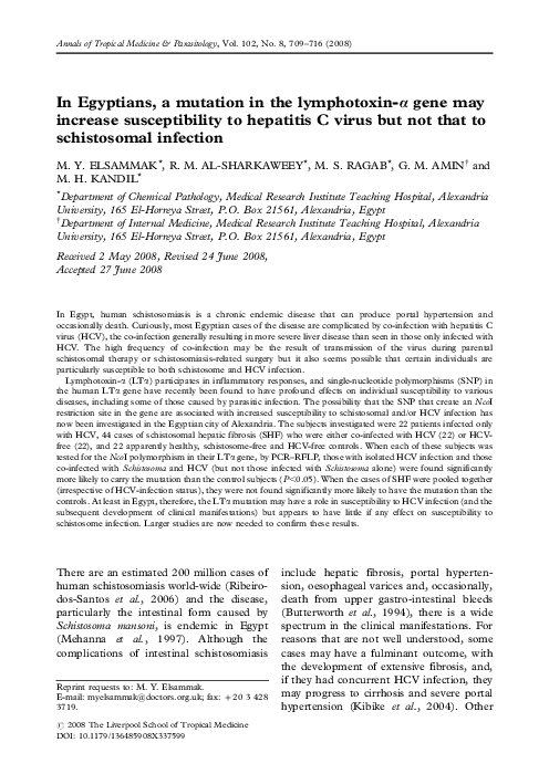 (PDF) In Egyptians, a mutation in the lymphotoxin-α gene may increase ...