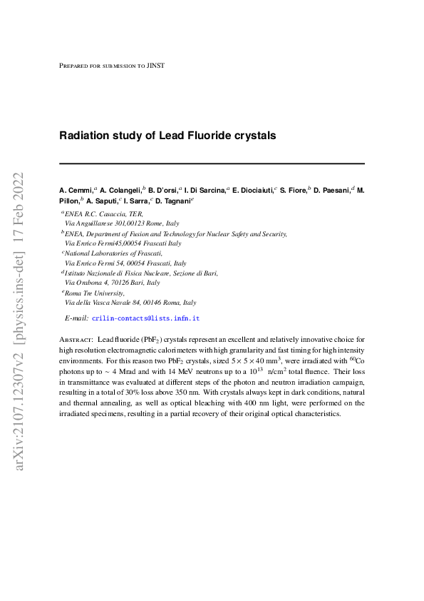 (PDF) Radiation study of Lead Fluoride crystals