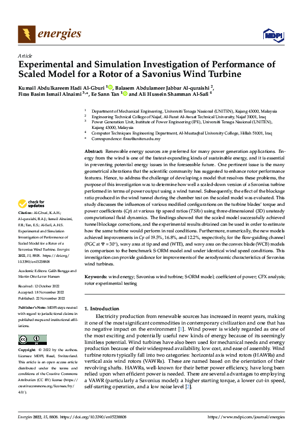 (PDF) Experimental and Simulation Investigation of Performance of Scaled Model for a Rotor of a ...