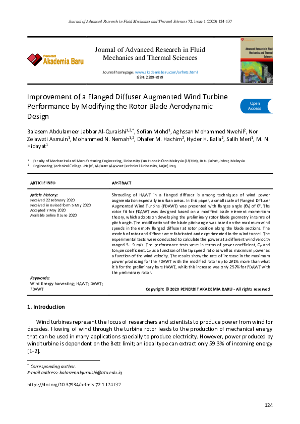 (PDF) Improvement of a Flanged Diffuser Augmented Wind Turbine Performance by Modifying the ...