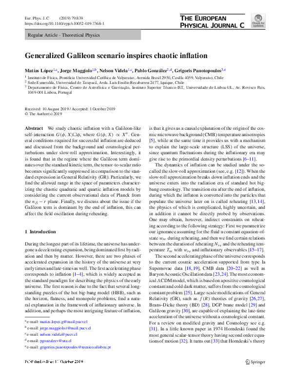 (PDF) Generalized Galileon scenario inspires chaotic inflation