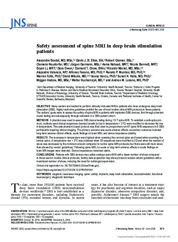 (PDF) Safety assessment of spine MRI in deep brain stimulation patients