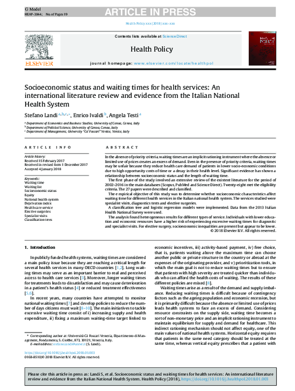 (PDF) Socioeconomic status and waiting times for health services: An ...