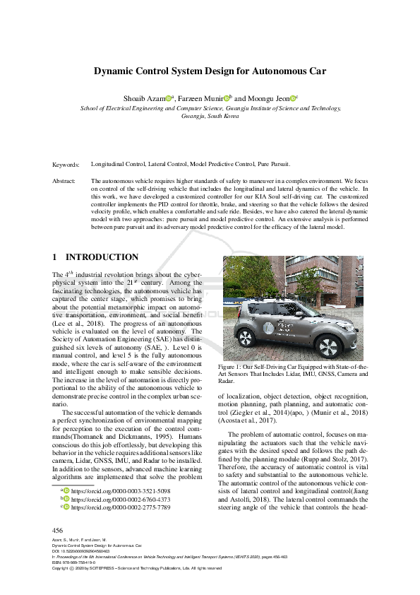 (PDF) Dynamic Control System Design for Autonomous Car | shoaib azam - Academia.edu