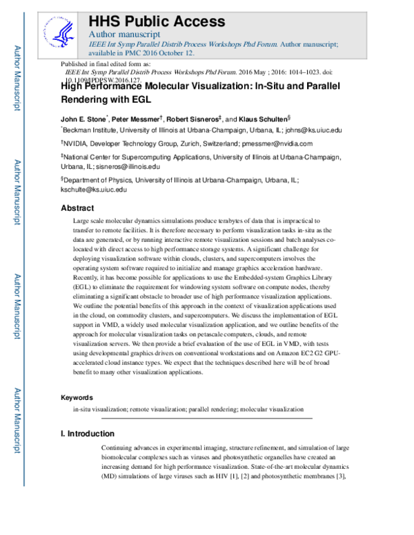 (PDF) High Performance Molecular Visualization: In-Situ and Parallel Rendering with EGL