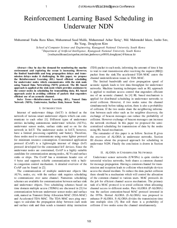 (PDF) Reinforcement Learning Based Scheduling in Underwater NDN