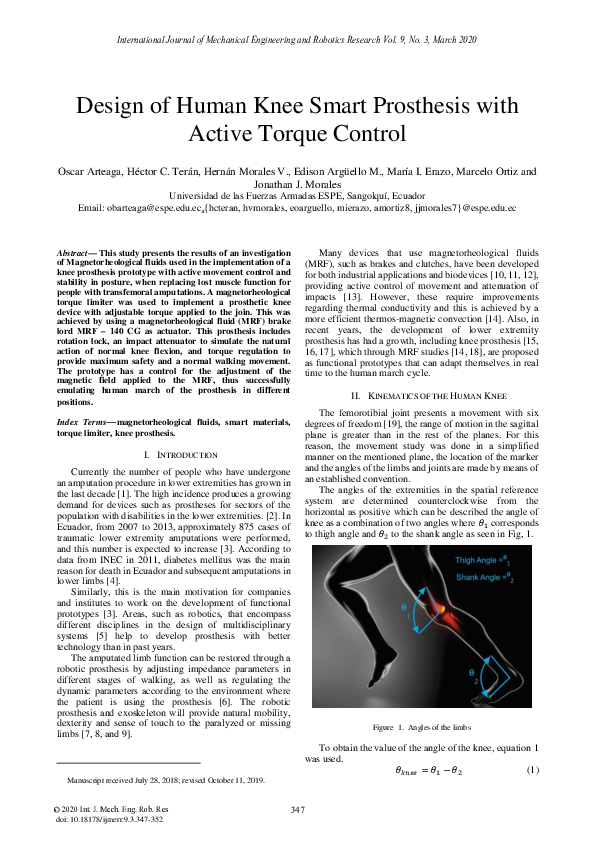 (PDF) Design of Human Knee Smart Prosthesis with Active Torque Control