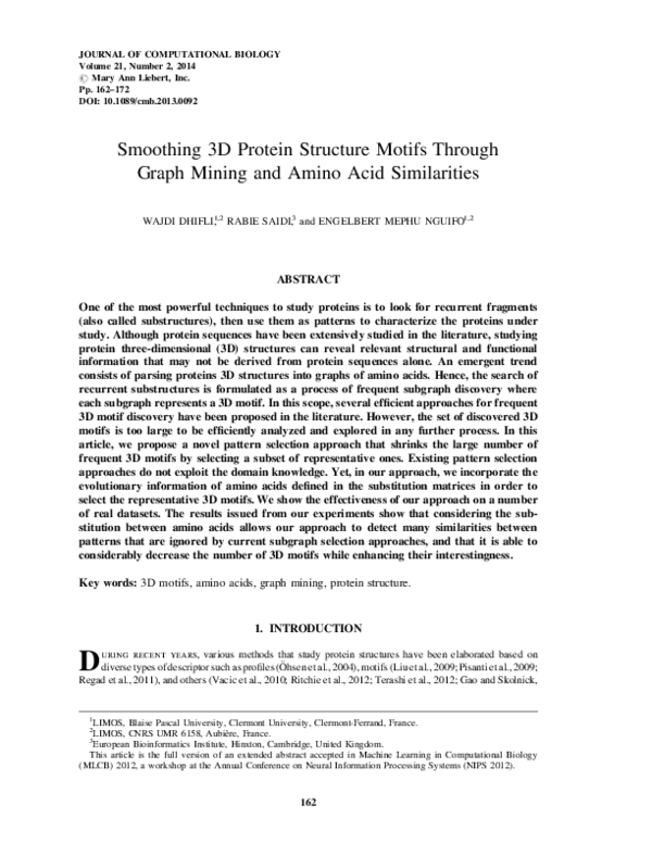 (PDF) Smoothing 3D Protein Structure Motifs Through Graph Mining and ...