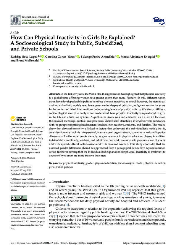 (PDF) How Can Physical Inactivity in Girls Be Explained? A ...