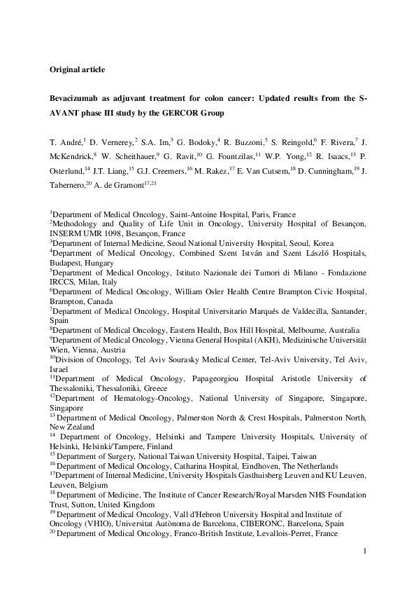 (PDF) Bevacizumab as adjuvant treatment of colon cancer: updated ...