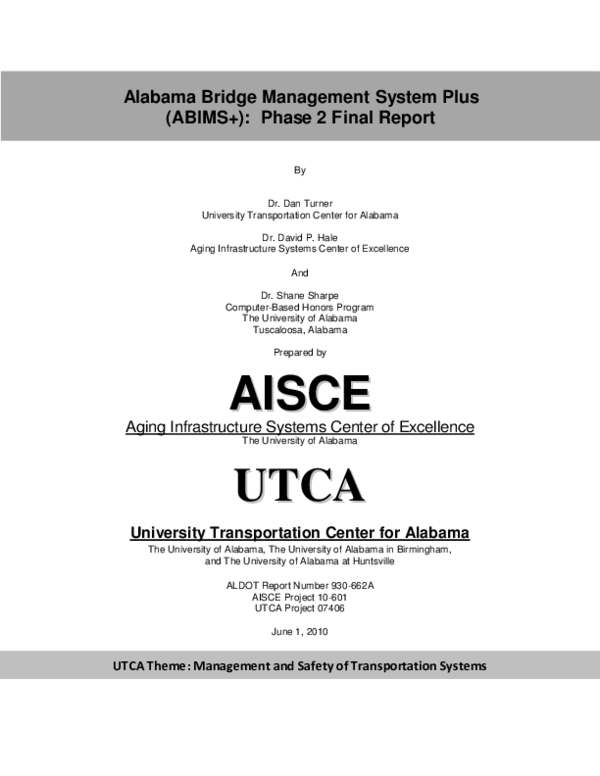 (PDF) Alabama Bridge Management System Plus (ABIMS+) Phase 1 Final Report