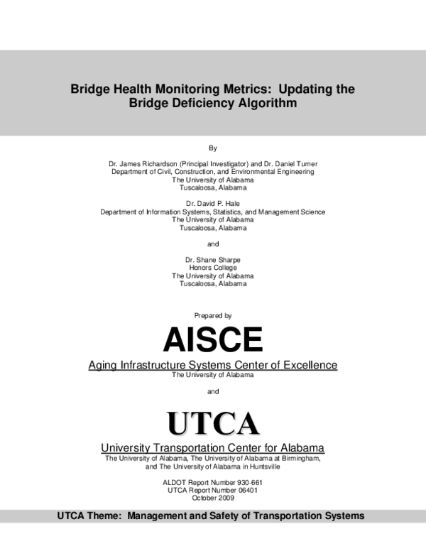 Pdf Bridge Health Monitoring Metrics Updating The Bridge Deficiency Algorithm