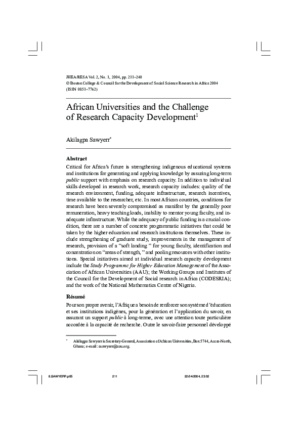(PDF) 8 - African Universities and the Challenge of Research Capacity ...