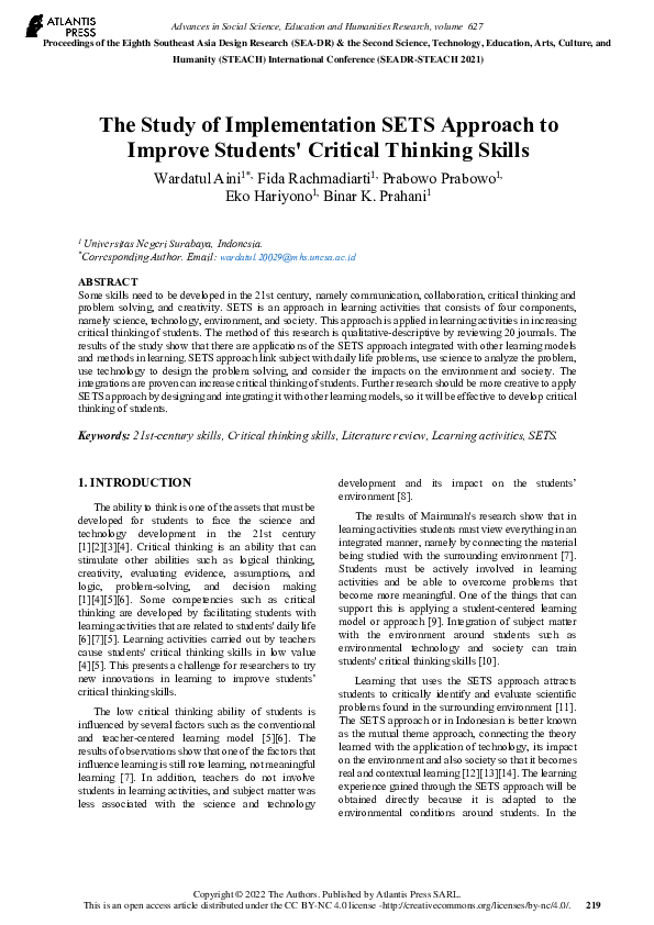 (PDF) The Study of Implementation SETS Approach to Improve Students ...