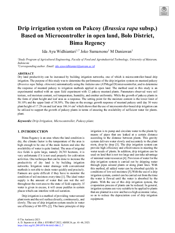 (PDF) Drip irrigation system on Pakcoy (Brassica rapa subsp.) Based on ...