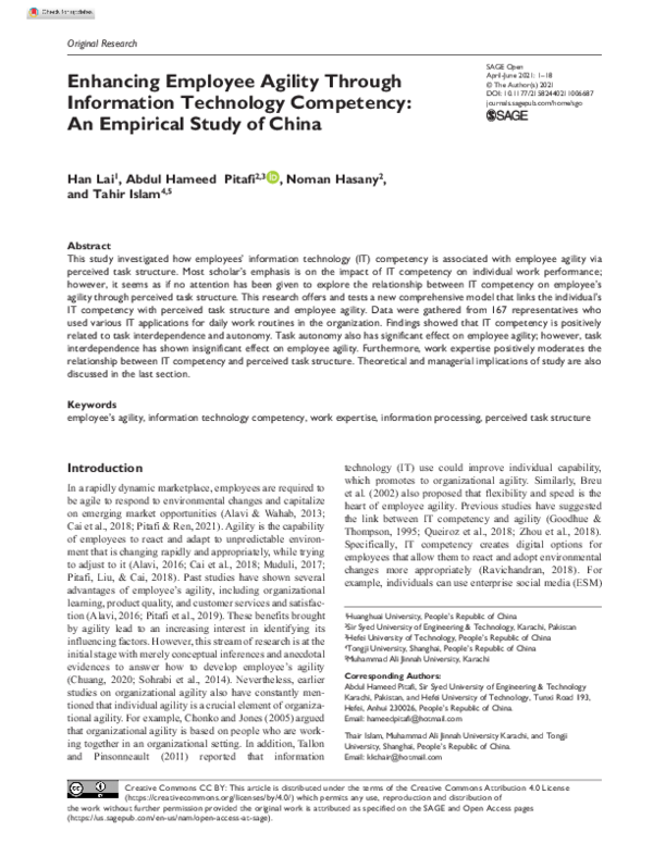 (PDF) Enhancing Employee Agility Through Information Technology Competency: An Empirical Study ...
