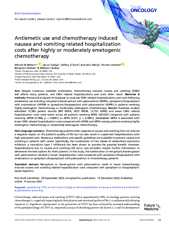 (PDF) Antiemetic use and chemotherapy induced nausea and vomiting ...