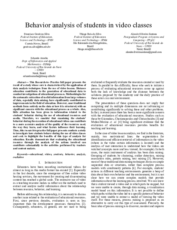 (PDF) Behavior analysis of students in video classes