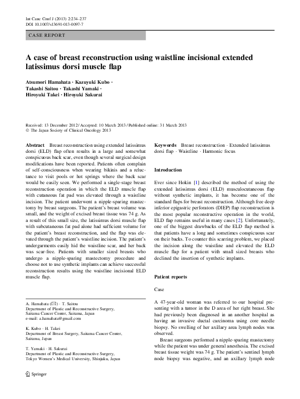 (PDF) A case of breast reconstruction using waistline incisional ...