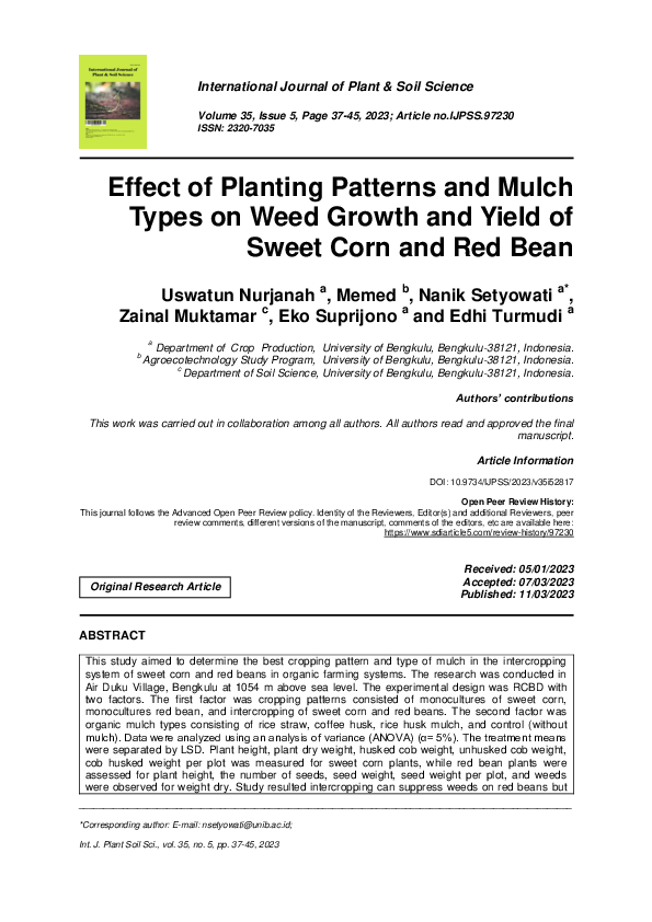 (PDF) Effect of Planting Patterns and Mulch Types on Weed Growth and ...