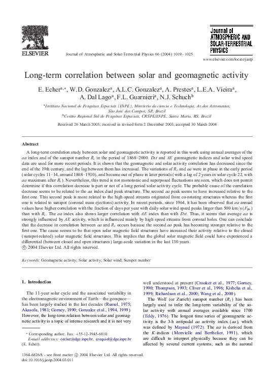 (PDF) Long-term correlation between solar and geomagnetic activity