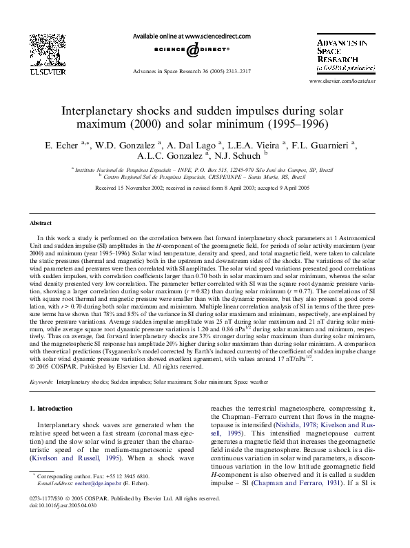 (PDF) Interplanetary shocks and sudden impulses during solar maximum ...