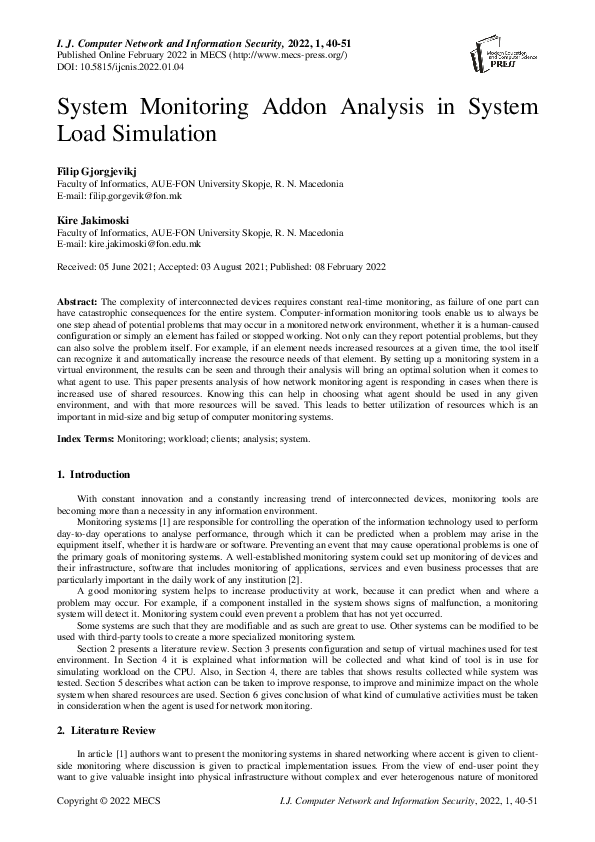 (PDF) System Monitoring Addon Analysis in System Load Simulation