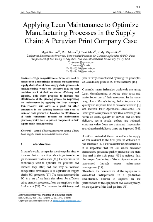 (PDF) Applying Lean Maintenance to Optimize Manufacturing Processes in ...