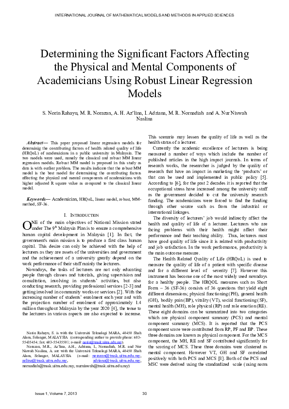 (PDF) Determining the significant factors affecting the physical and mental components of ...