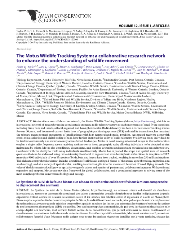 (PDF) The Motus Wildlife Tracking System: a collaborative research ...