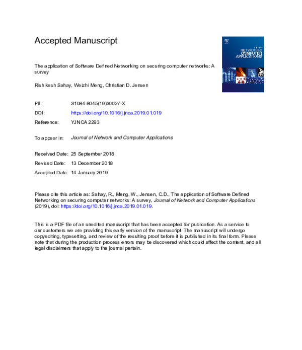 Pdf The Application Of Software Defined Networking On Securing